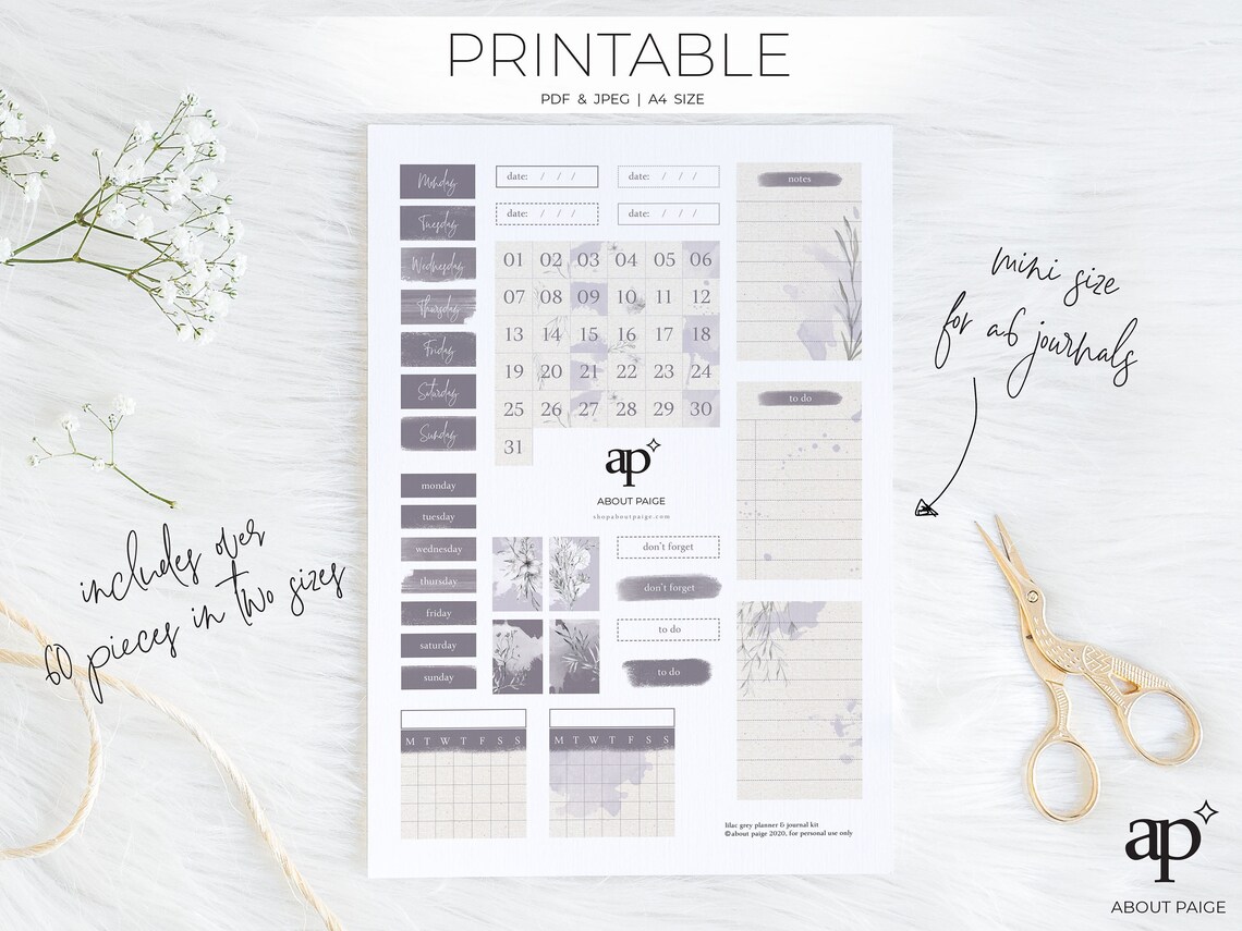 Lilac Grey Bullet Journal and Planner Kit Open Dated - Etsy