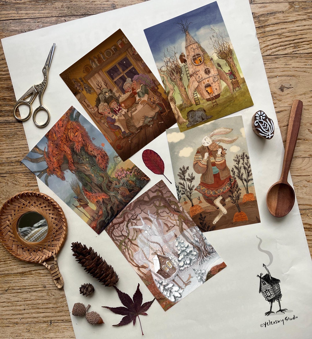 5 Art Cards Set , Folk Tales Collection, Fairy Tales Postcards - Etsy