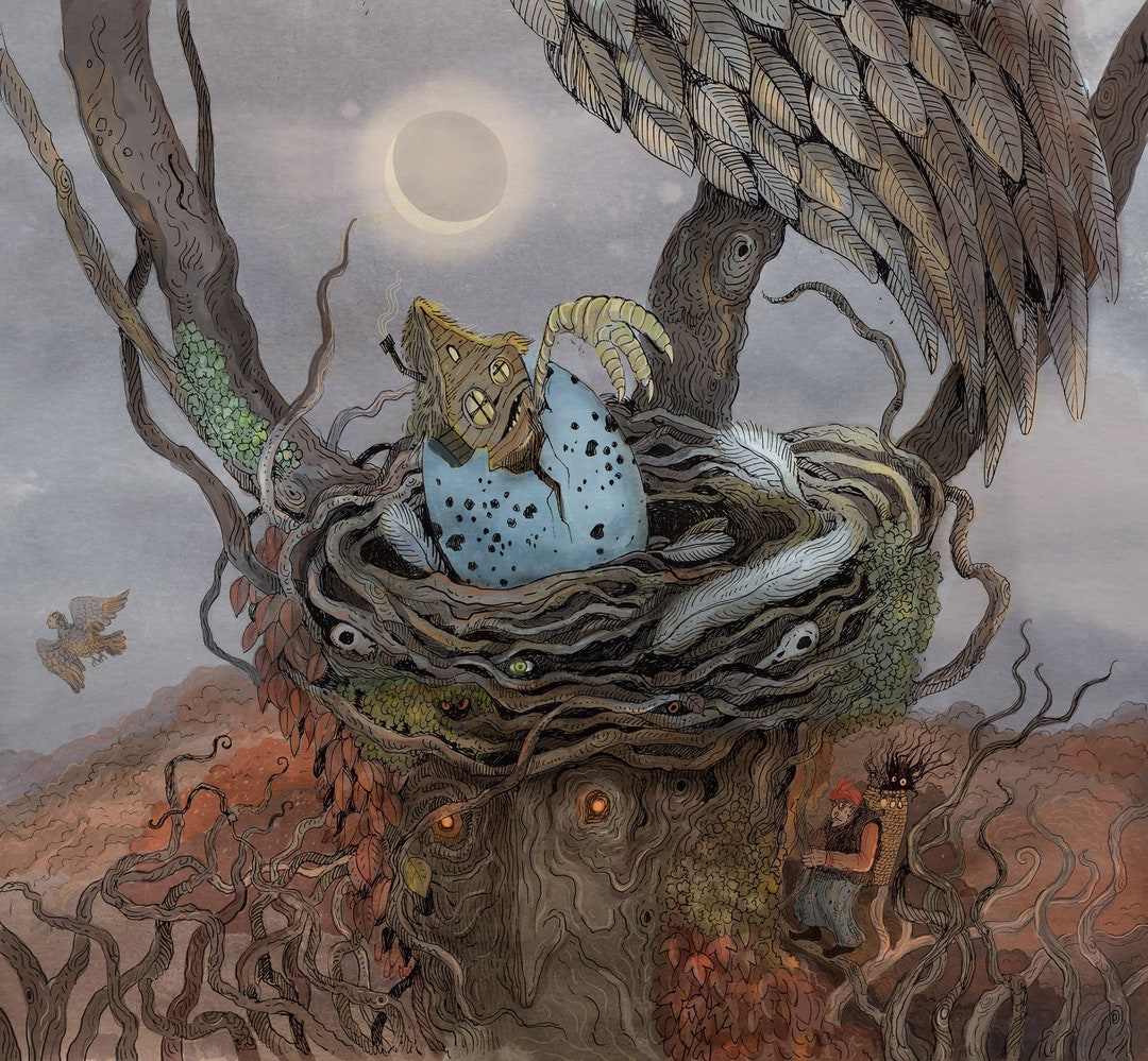 Magical Nest Art, Folktale Drawing, Pagan Wall Art, Baba Yaga Art ...