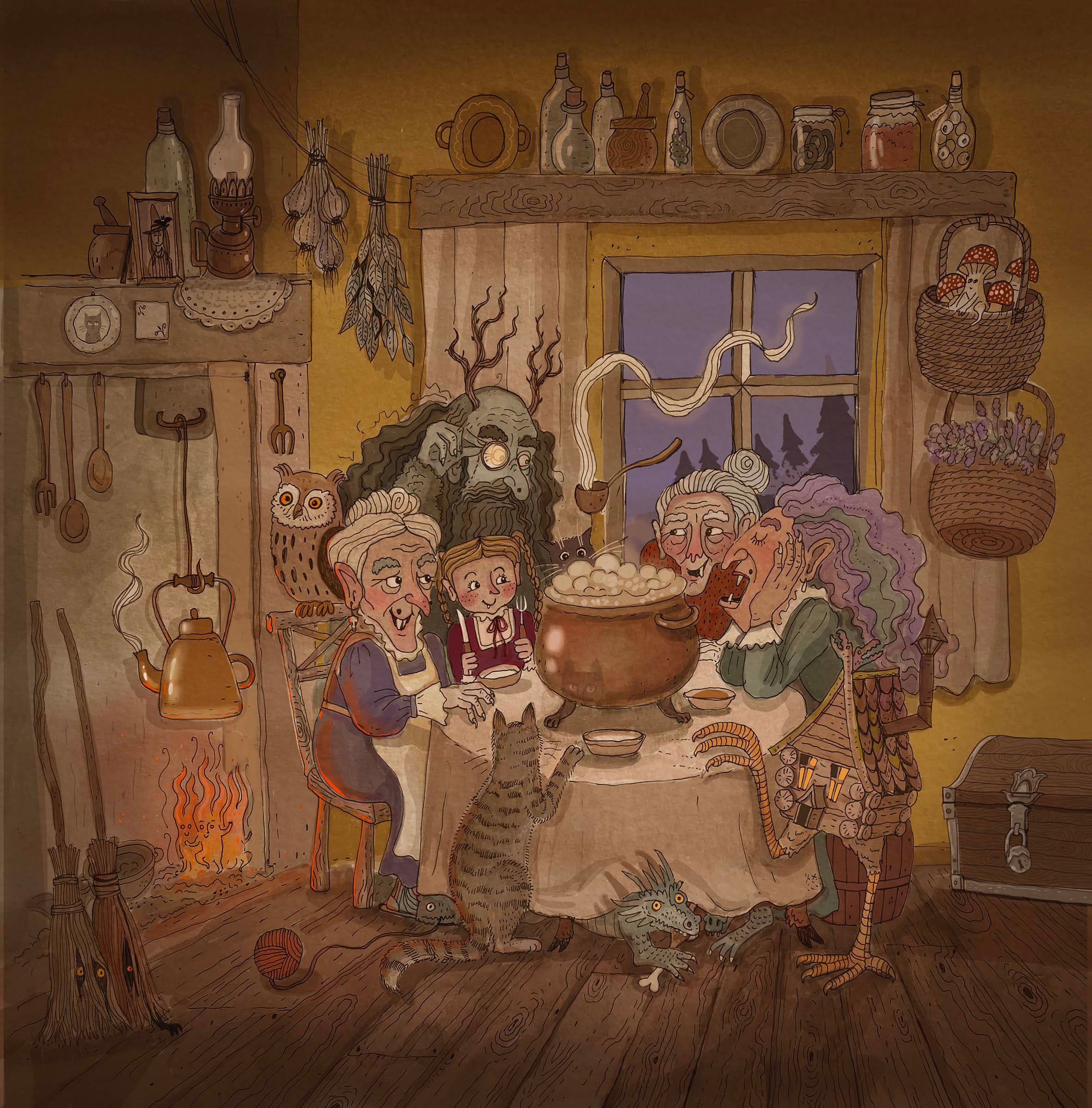 The Feast, Witches Art, Kitchen Art, Fairytale Art, Wall Art , Poster ...