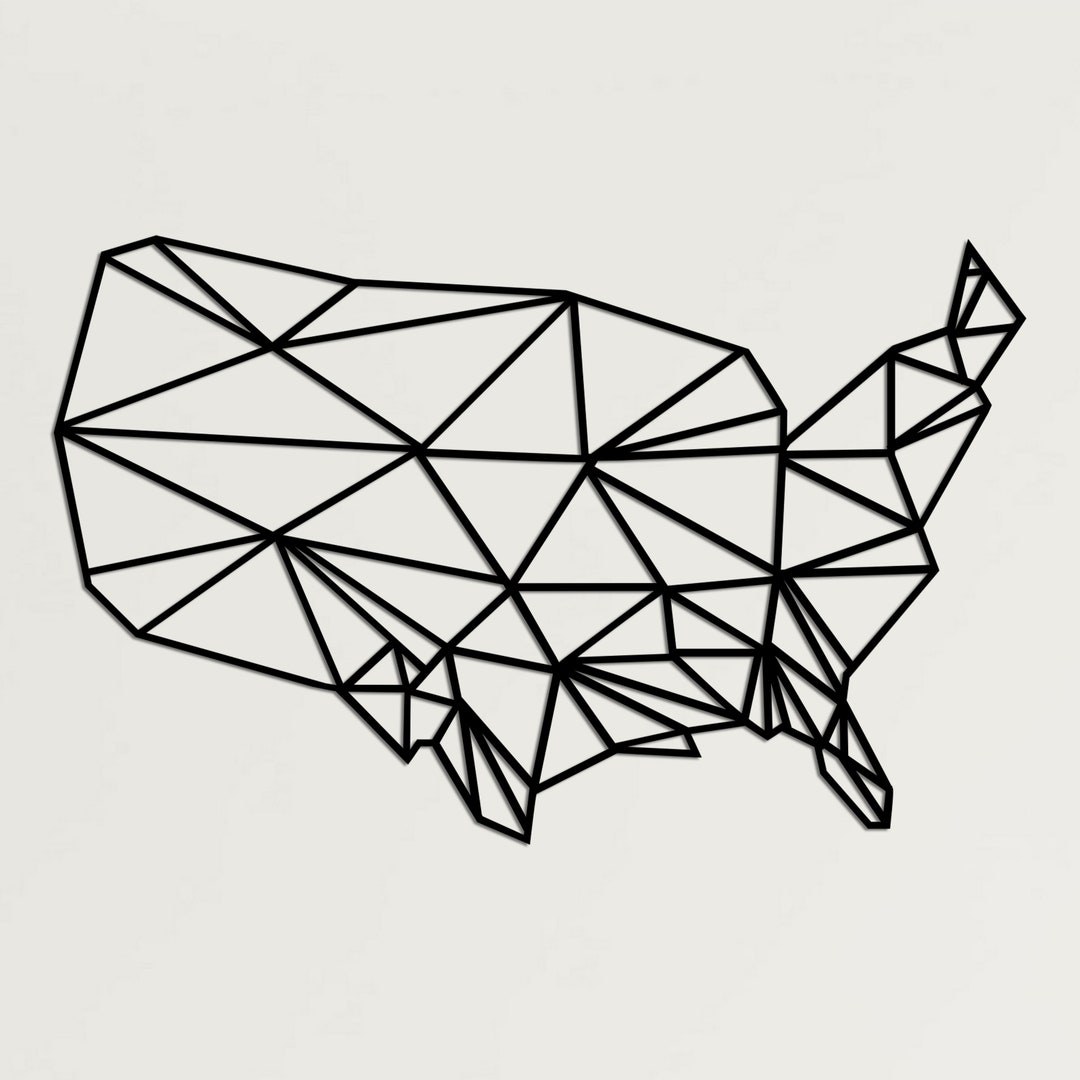 Metal World Map Wall Art, Geometric America Map, Metal USA Map, Metal ...