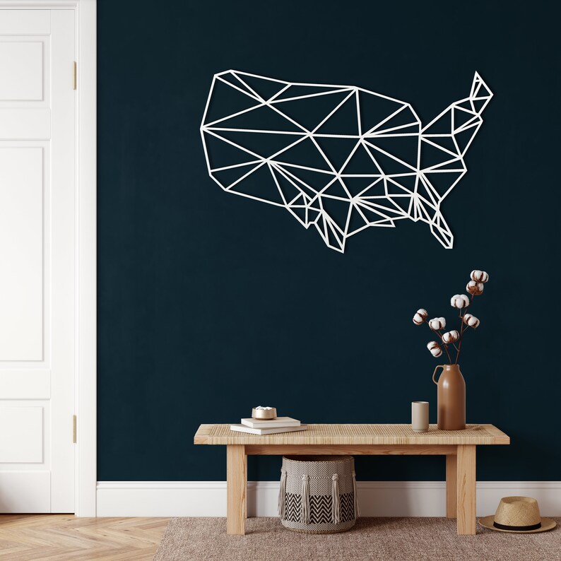 Metal World Map Wall Art Geometric America Map Metal USA | Etsy