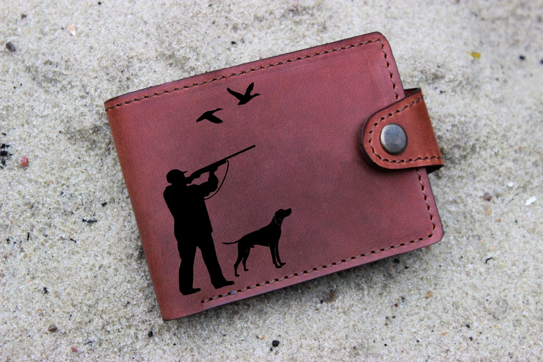 Handmade Leather Hunting Wallet, Bird Landscape Gift, Personalized ...