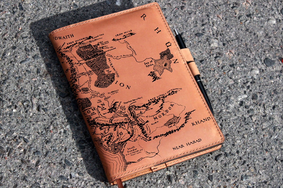 A5 Map Cover,map of Middle Earth,handmade Leather A5 Cover,personalized ...
