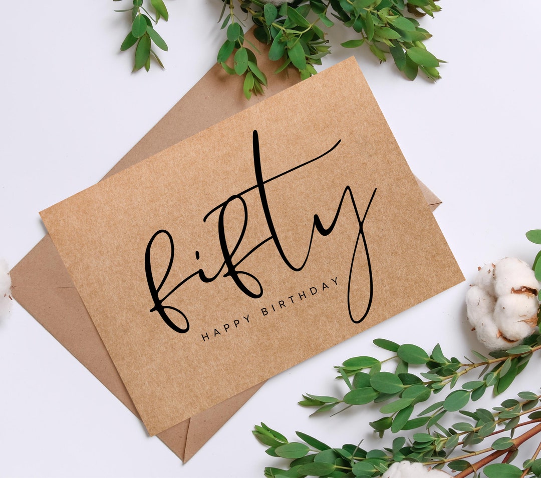 Fifty Birthday Card | 50th Birthday Card - Kraft Birthday Card - Card ...