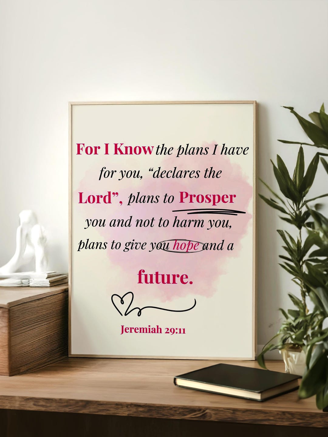Jeremiah 29:11 Bible Verse Wall Art, Pink Christian Modern Scripture ...