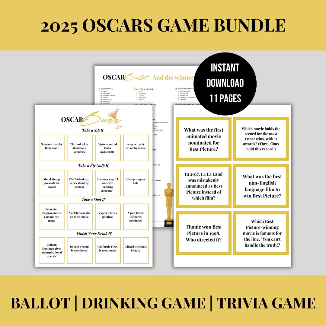 Digital 2025 Oscars Game Bundle, Printable PDF, Oscar Ballot, Oscar ...