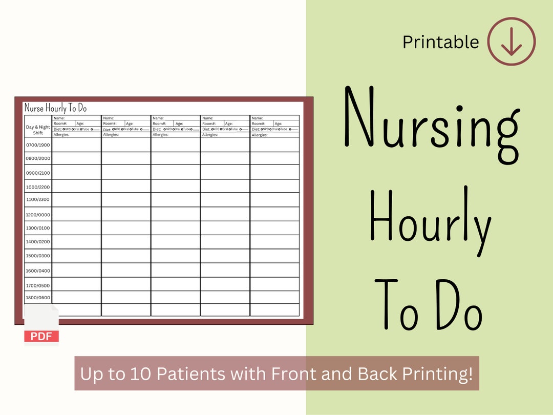 Nurse Hourly to Do Sheet, Nursing Report Sheet, CNA Rounding Sheet ...