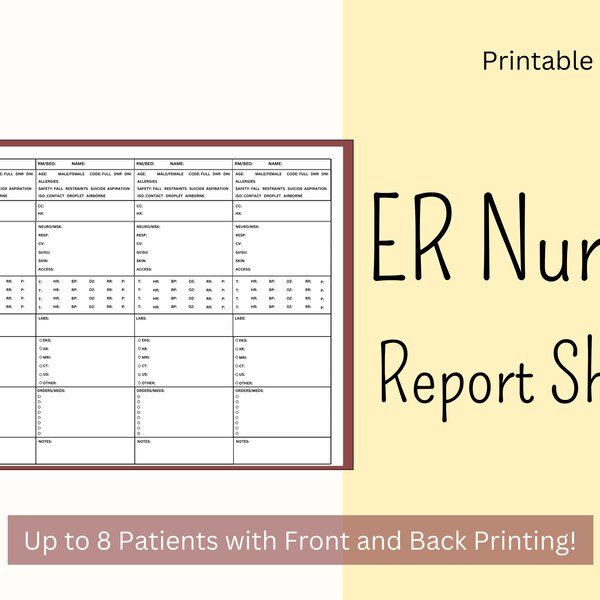 Emergency Room Nurse Report Sheet - Etsy