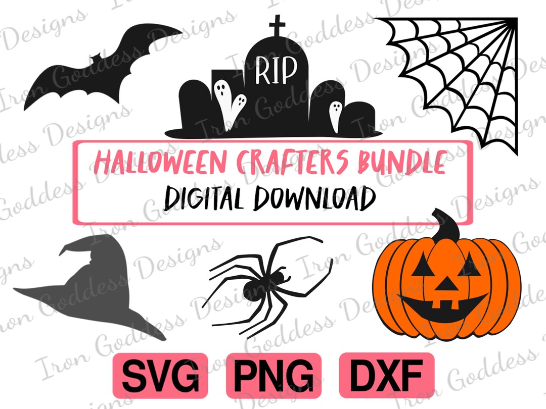 Halloween Cut Files Bundle SVG, PNG, DXF Files, Pumpkin, Witch Hat, Bat ...