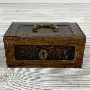 Antique Miniature German Strong Box Mini Steel Safe Rare Wood Look No ...
