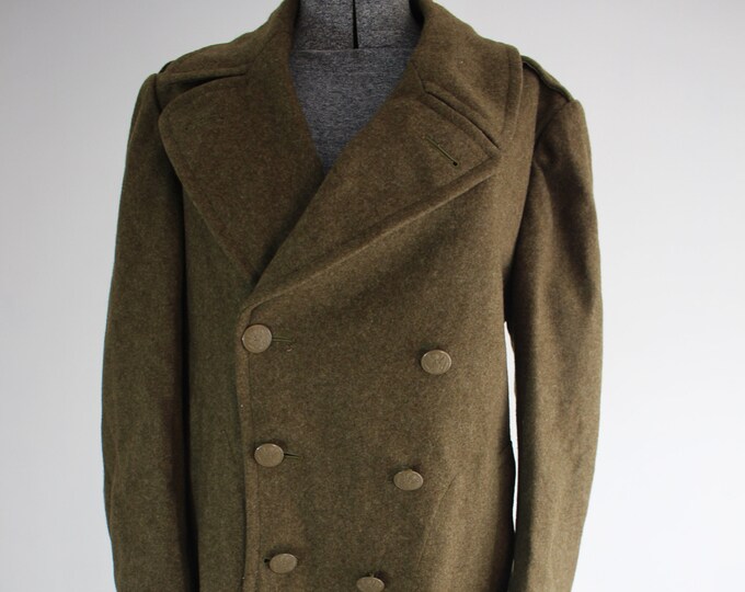 Vintage WW2 US Army Melton Wool Overcoat; 1945 Roll Collar Olive Drab ...