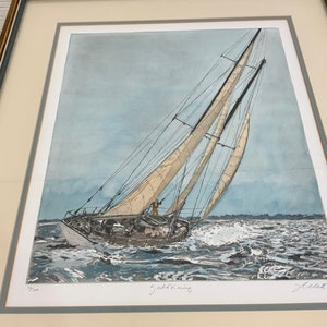 Vintage John Collette yatch Racing Etching Vintage John Collette ...