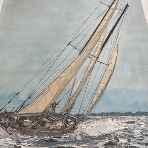 Vintage John Collette yatch Racing Etching Vintage John Collette ...
