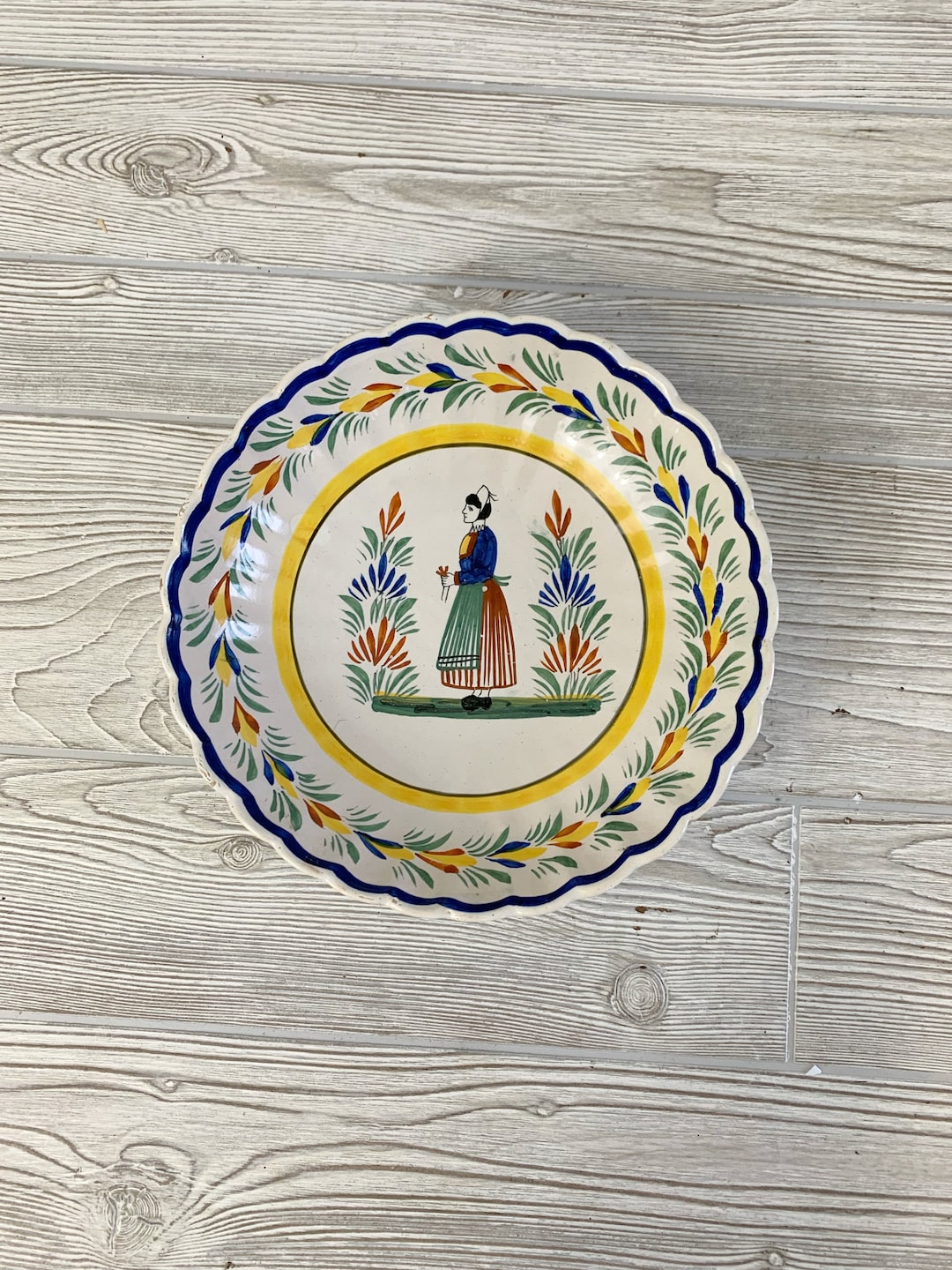 Antique Henriot Quimper Breton Woman Scalloped Bowl SMH - Etsy