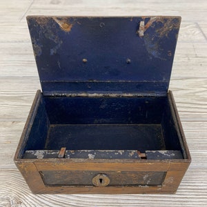 Antique Miniature German Strong Box Mini Steel Safe Rare Wood Look No ...