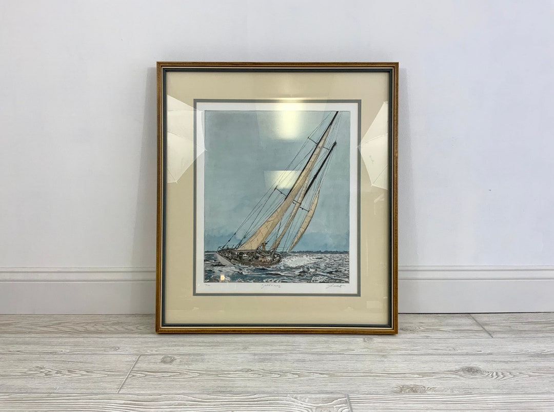 Vintage John Collette yatch Racing Etching Vintage John Collette ...