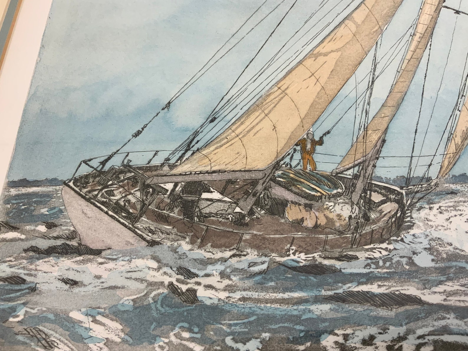 Vintage John Collette yatch Racing Etching Vintage John | Etsy