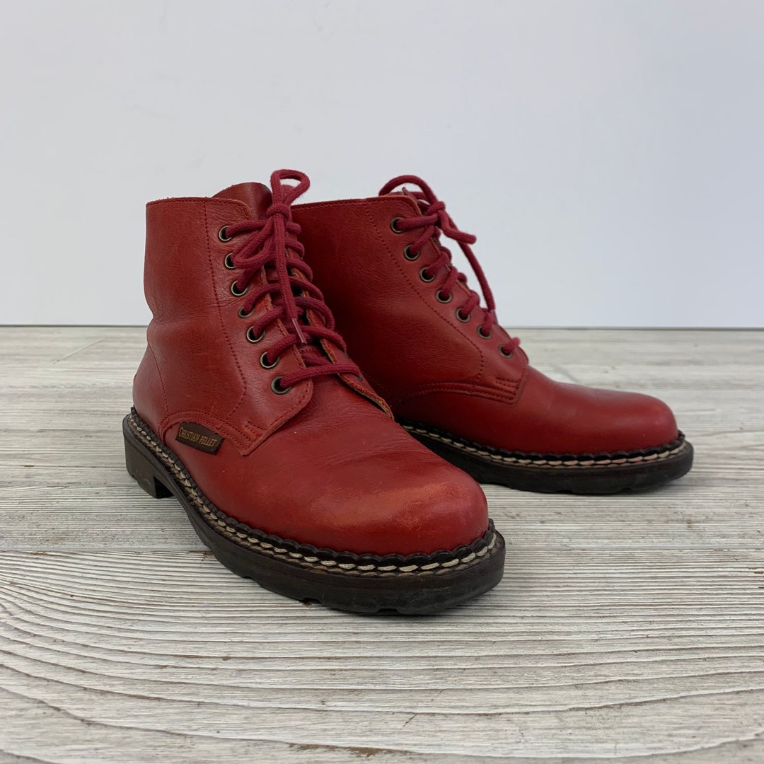 Christian Pellet Red Leather Combat Boots, Made in France HG - Etsy
