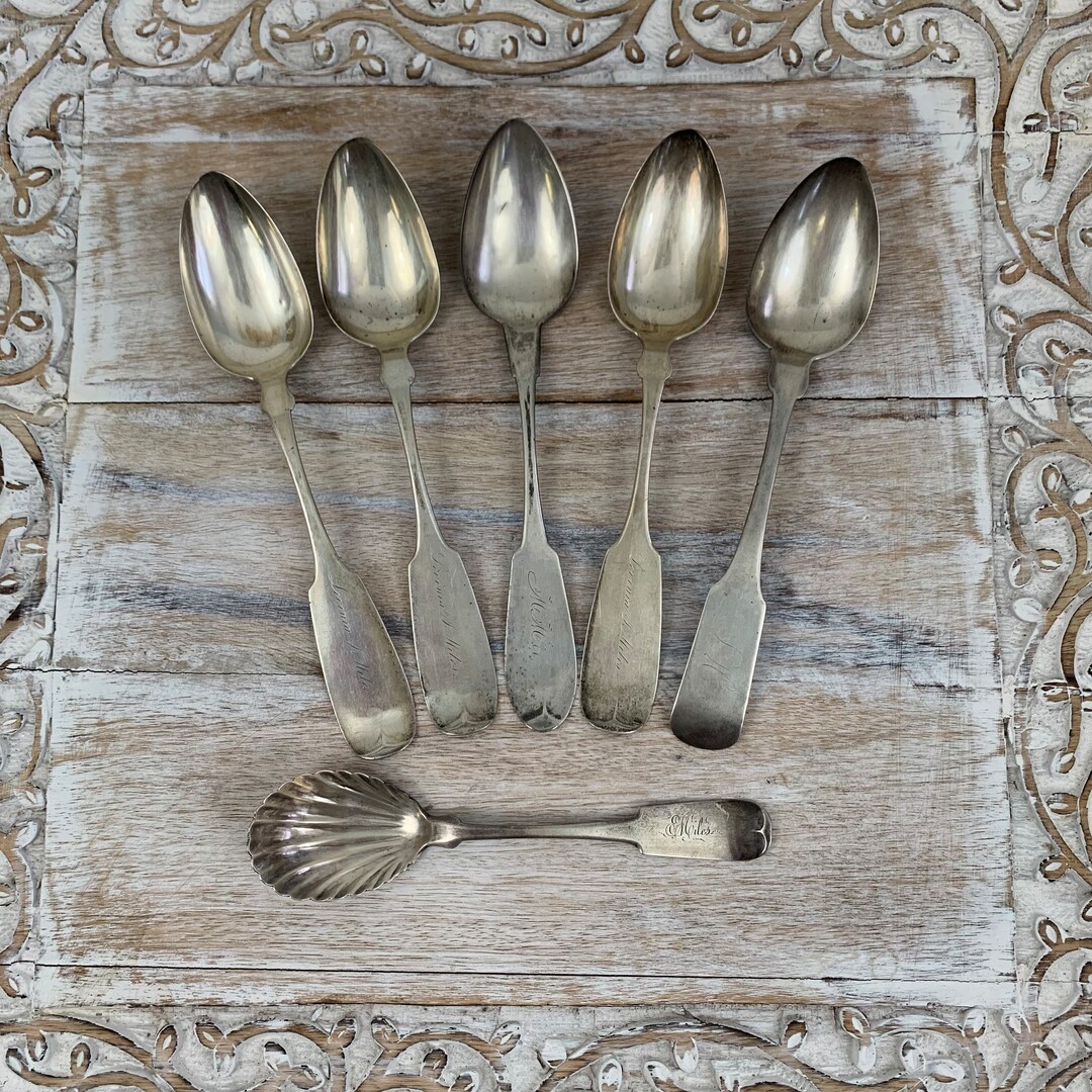 Antique Coin Silver Fiddleback Serving Spoons Set/6 HG - Etsy