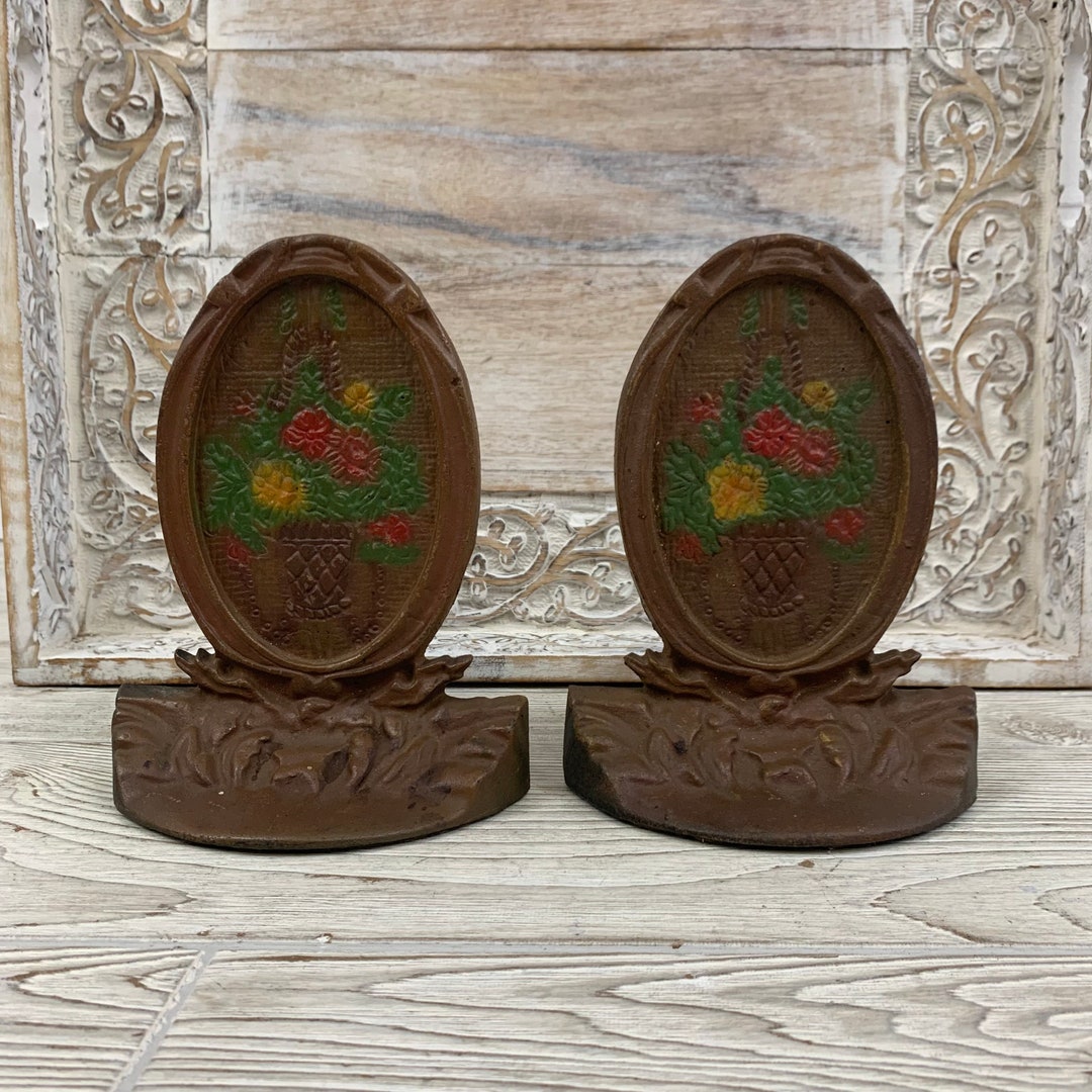 Antique Cast Iron Flower Basket Bookends/doorstops HG - Etsy