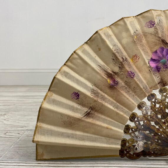 Vintage Hand-Painted, Handheld Paper Fan - Vintage (B… - Gem