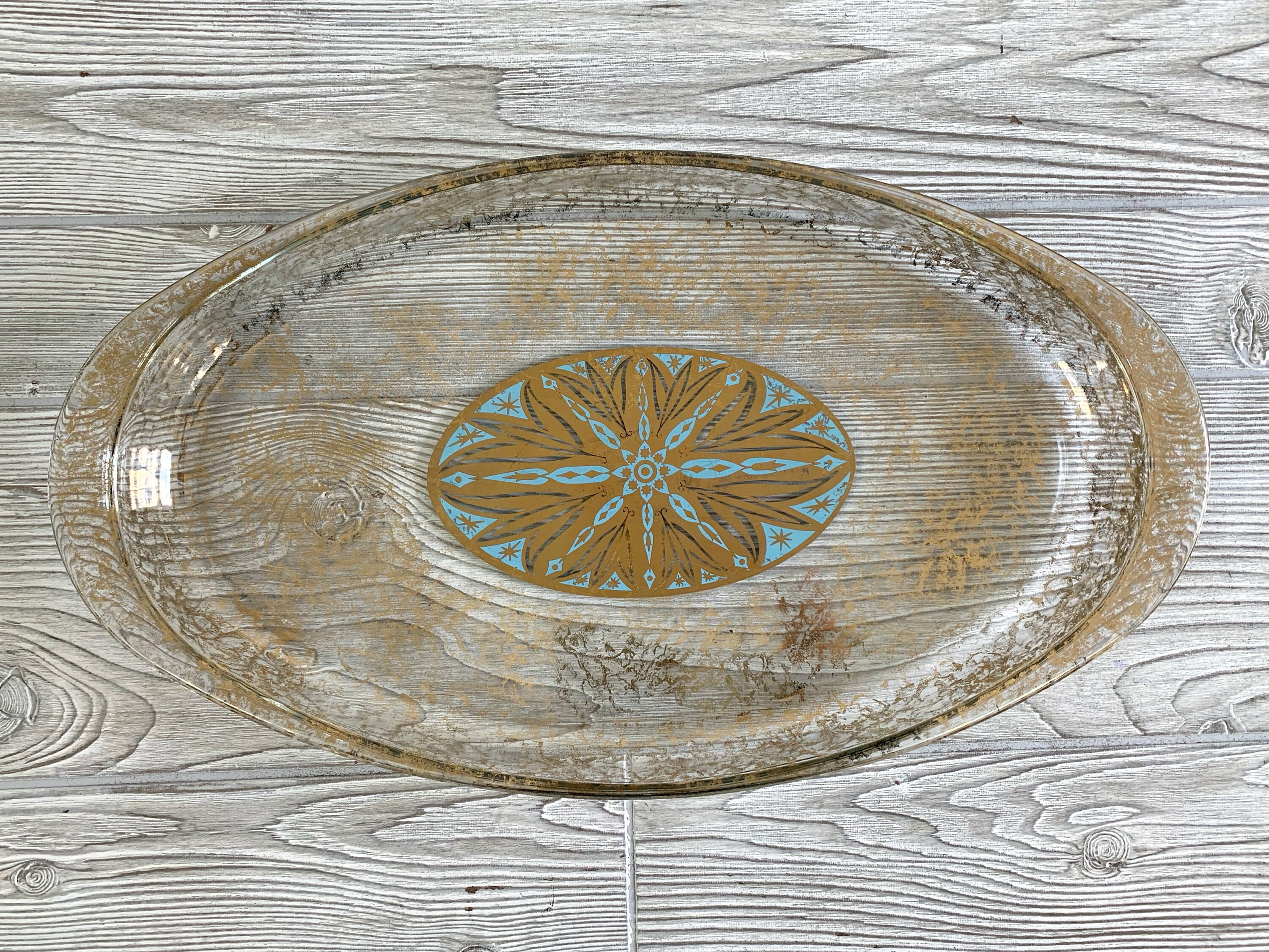 vintage Pyrex kitchen blue gold georges briard dish serving plate Pyrex ...