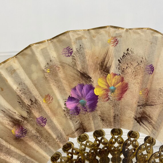 Vintage Hand-Painted, Handheld Paper Fan - Vintage (B… - Gem