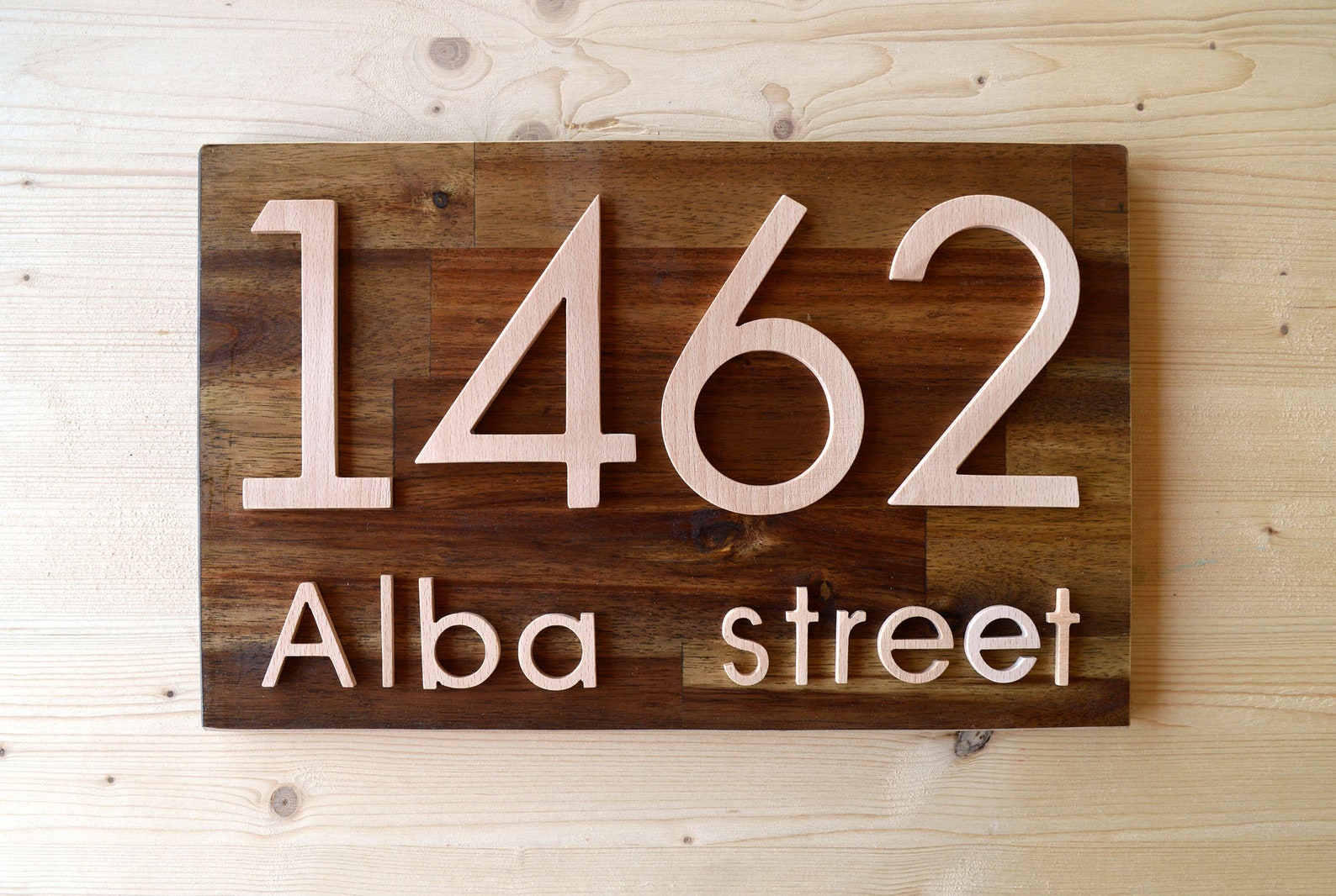 Horizontal House Number Plaque, Wood Address Sign, Modern House Numbers ...