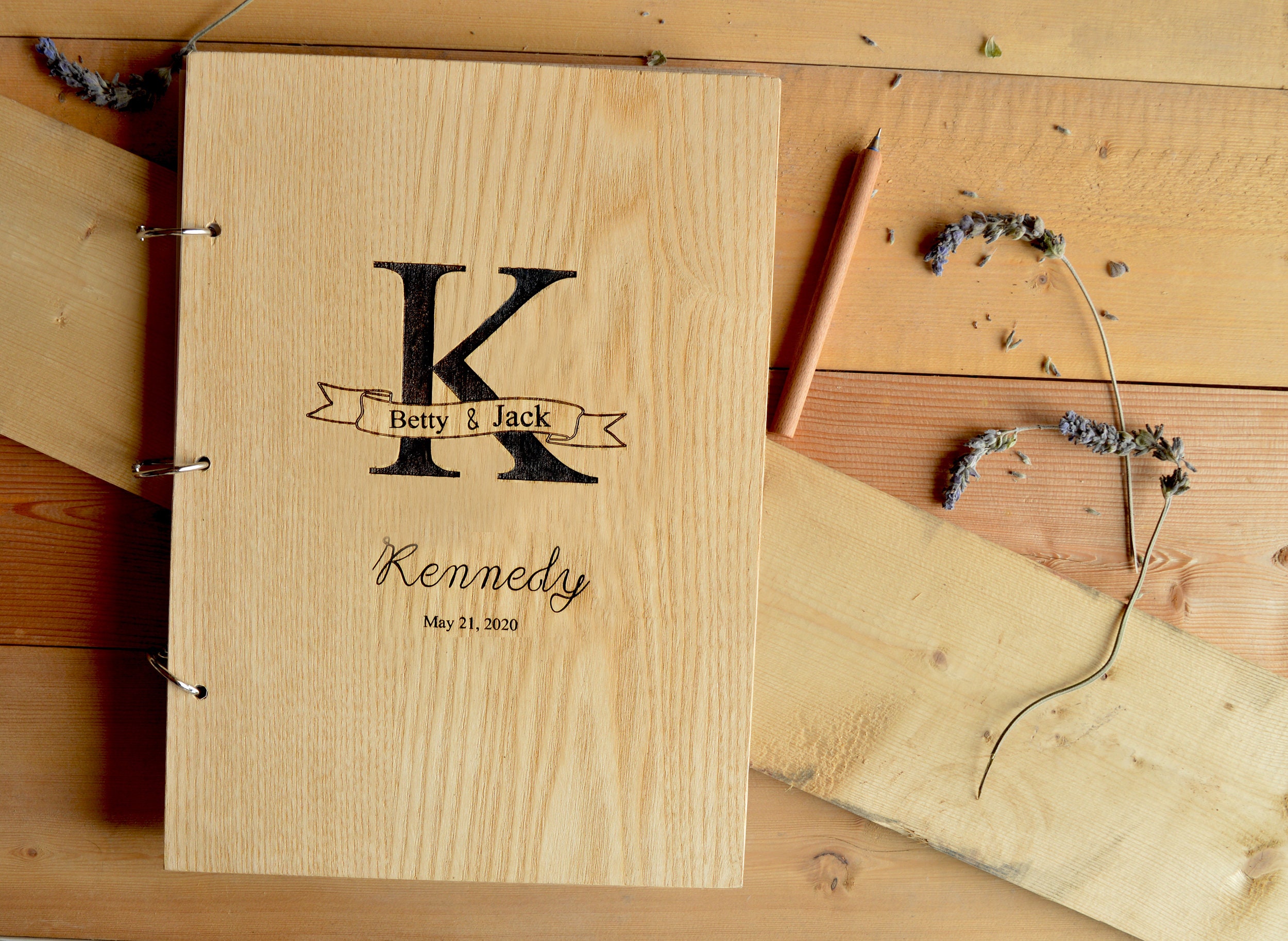 Monogram Wedding Guest Book, Wooden Guest Book, Initial Guest Book ...