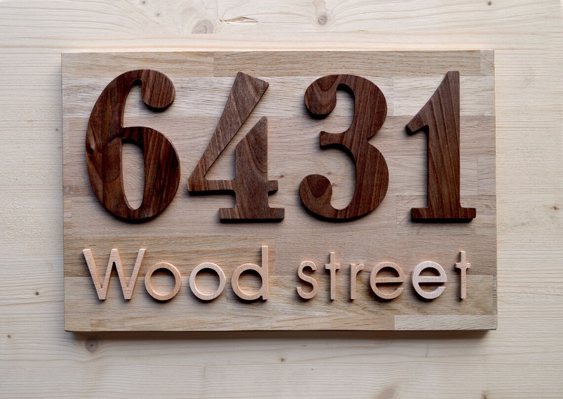 Horizontal House Number Plaque Wood Address Sign Modern - Etsy