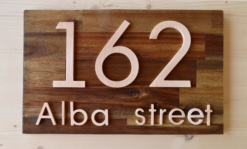 Horizontal House Number Plaque, Wood Address Sign, Modern House Numbers ...