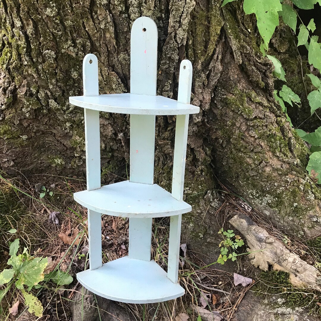 Vintage Corner Shelf Blue Wood Wall Shelf Vintage Wall Shelf Thirties ...