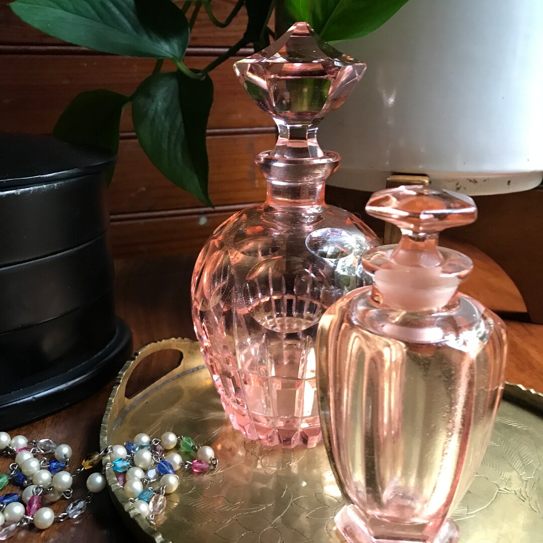 Art Deco Perfume and Decanter Pink Bohemian Glass Antique Perfume ...