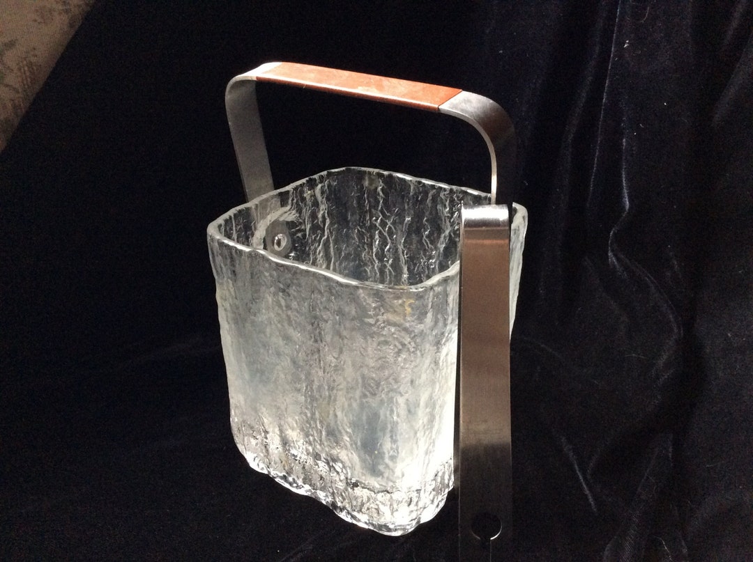 Ice Bucket Vintage Scandinavian Glass Ice Bucket Small Handled Glass ...