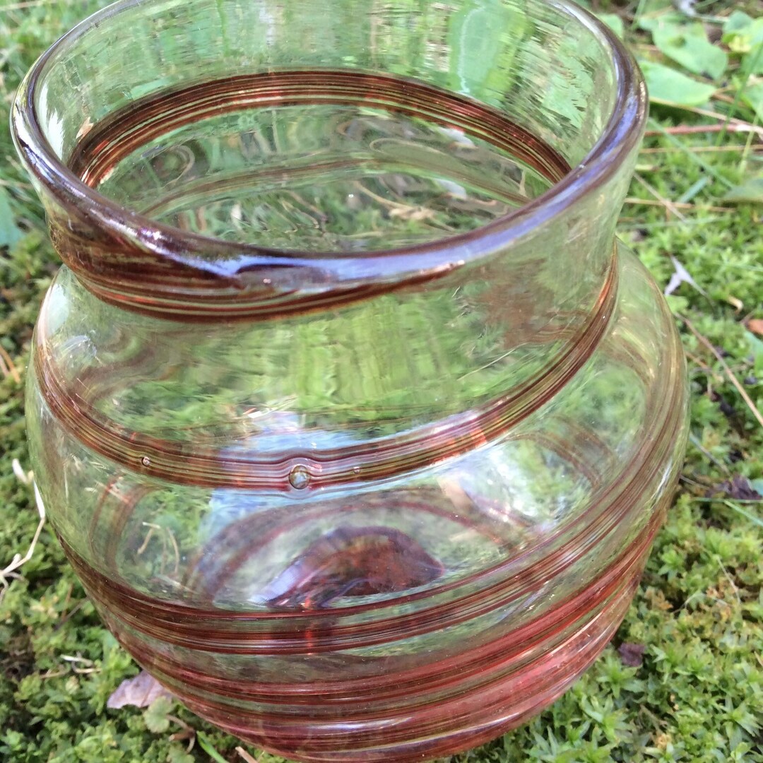 Vase Red Striped Glass Vase Clear Vase Red Stripes Vintage Vase - Etsy
