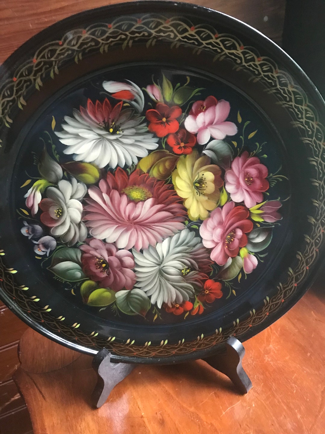 Russian Tin Plate Floral Plate Metal Plate Handpainted - Etsy