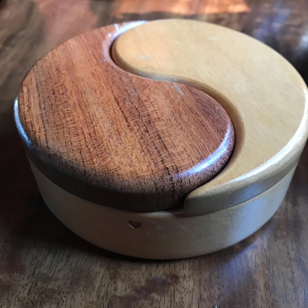 Puzzle Box Ying Yang Box Wood Box Jewelry Velvet Lined Round Box - Etsy