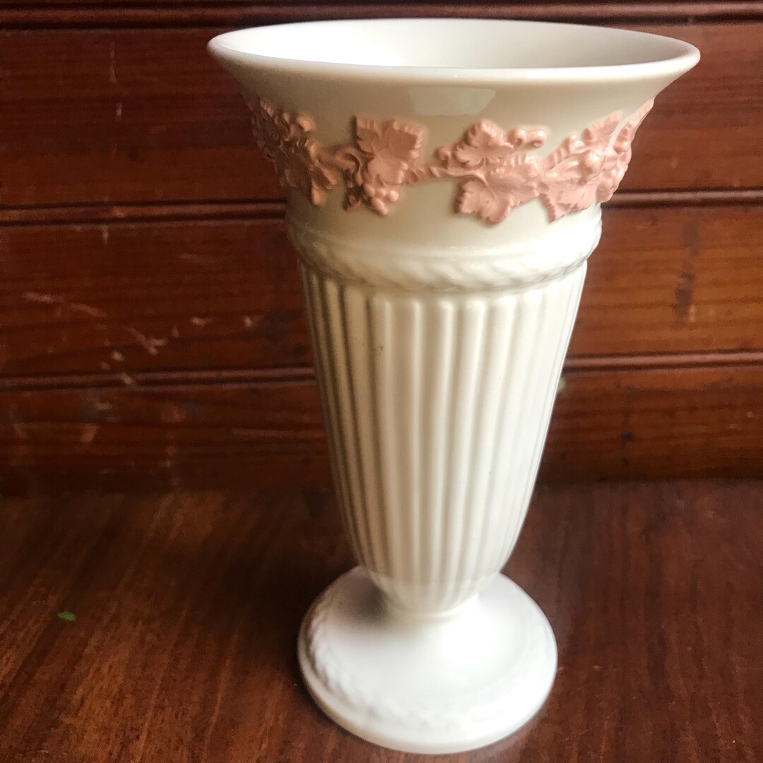 Wedgwood Queensware Pink Vase Ribbed Antique White Ceramic Vase With ...