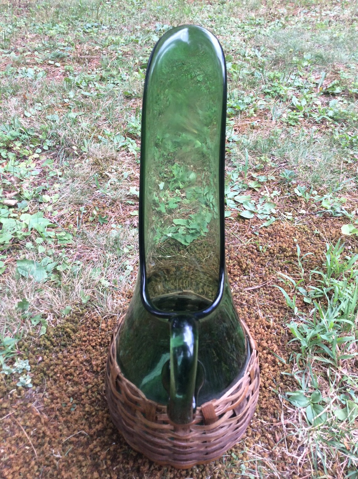 Green Glass wicker Pitcher MCM. Italian Glass Water/wine - Etsy