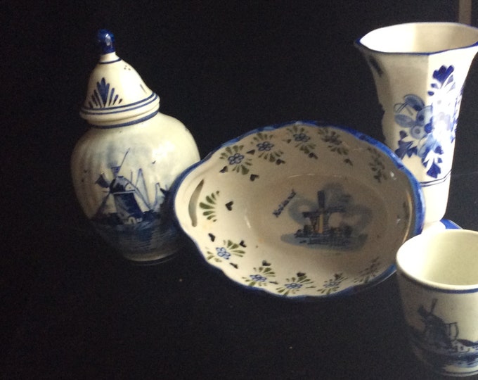 Blue Delft Miniature Lot,four Piece Delft,holland - Etsy