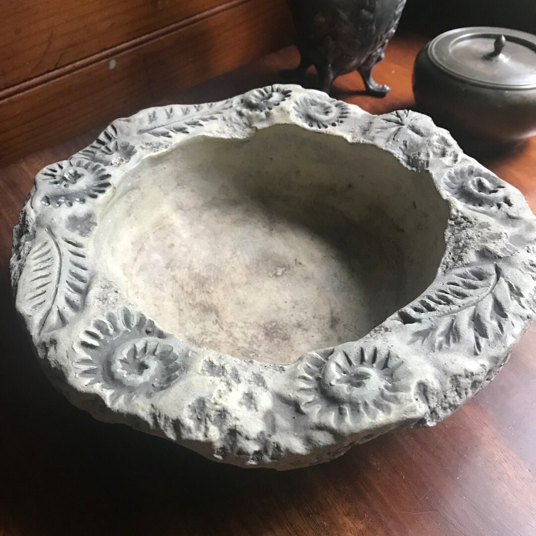 Decorative Plaster Bowl Rustic Fiddlehead Fern Bowl Unusual Grey ...