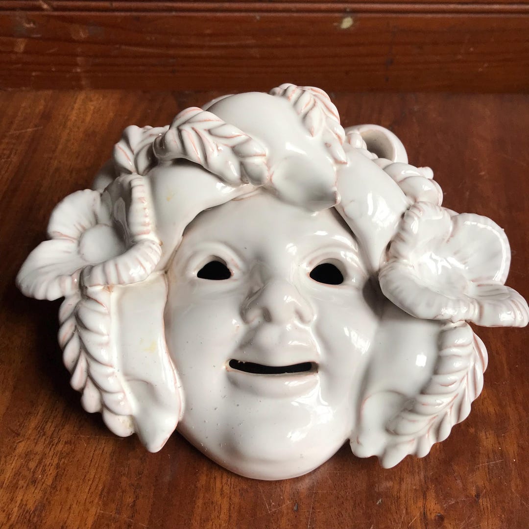 Italian Ceramic Cherub Face Wall Decor, Floral Headpiece - Etsy
