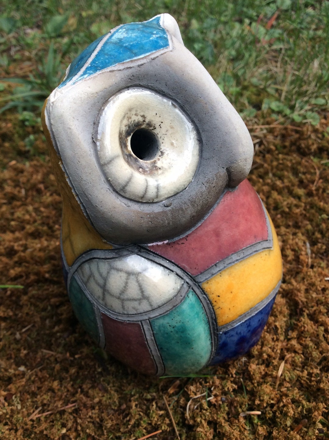 Raku Owl S African Multi Colored Ceramic Owl Signedhr - Etsy