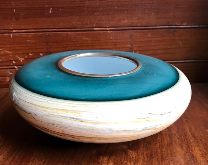 RESERVED Gartner Contemporary Hand Blown Sphere Vase Teal Blue Yellow ...