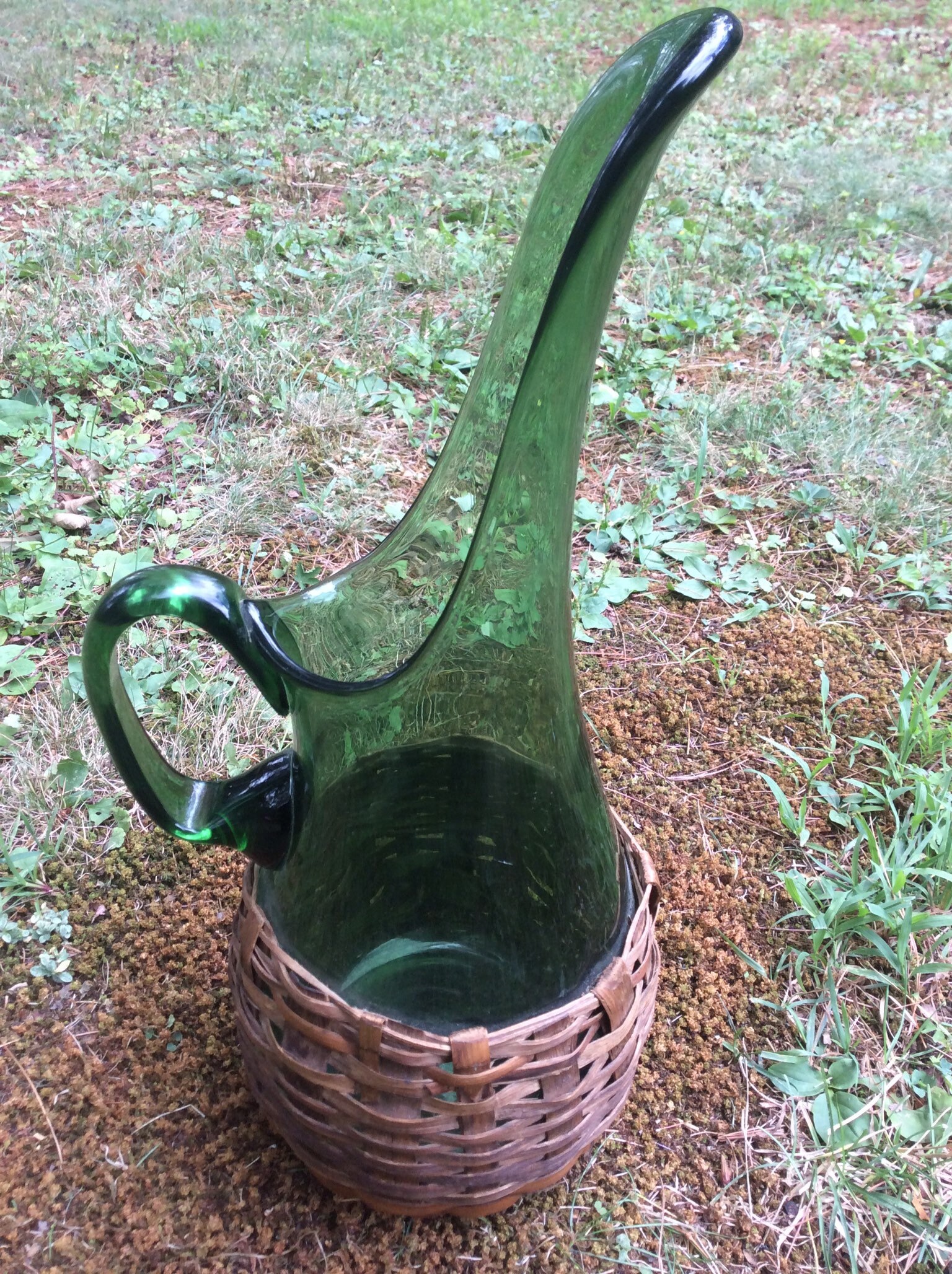Green Glass wicker Pitcher MCM. Italian Glass Water/wine - Etsy