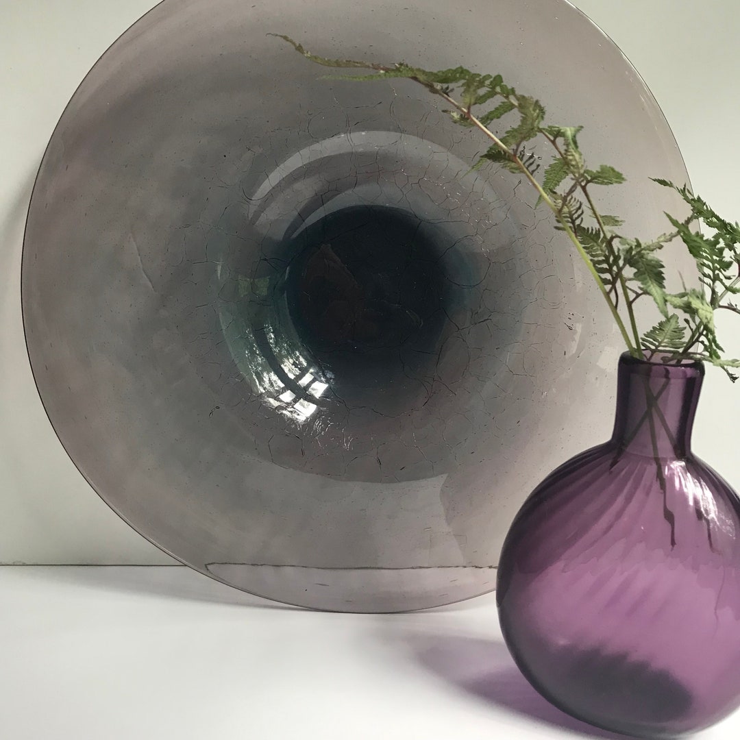 Glass Platter Decorative Purple Glass Centerpiece Bowl Plate Crackle ...