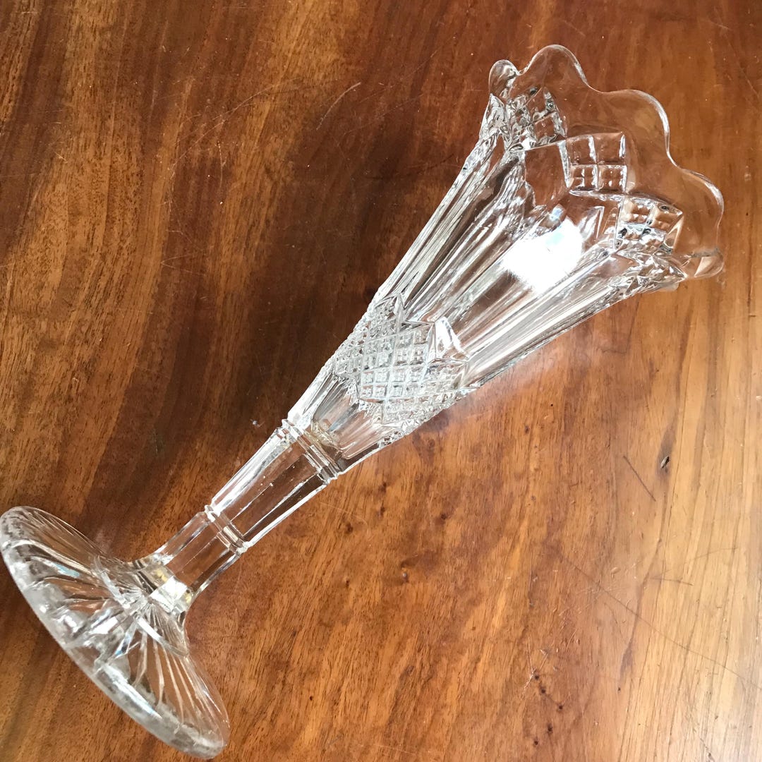 Vintage Imperial Pressed Glass Vase, Early American Design - Etsy