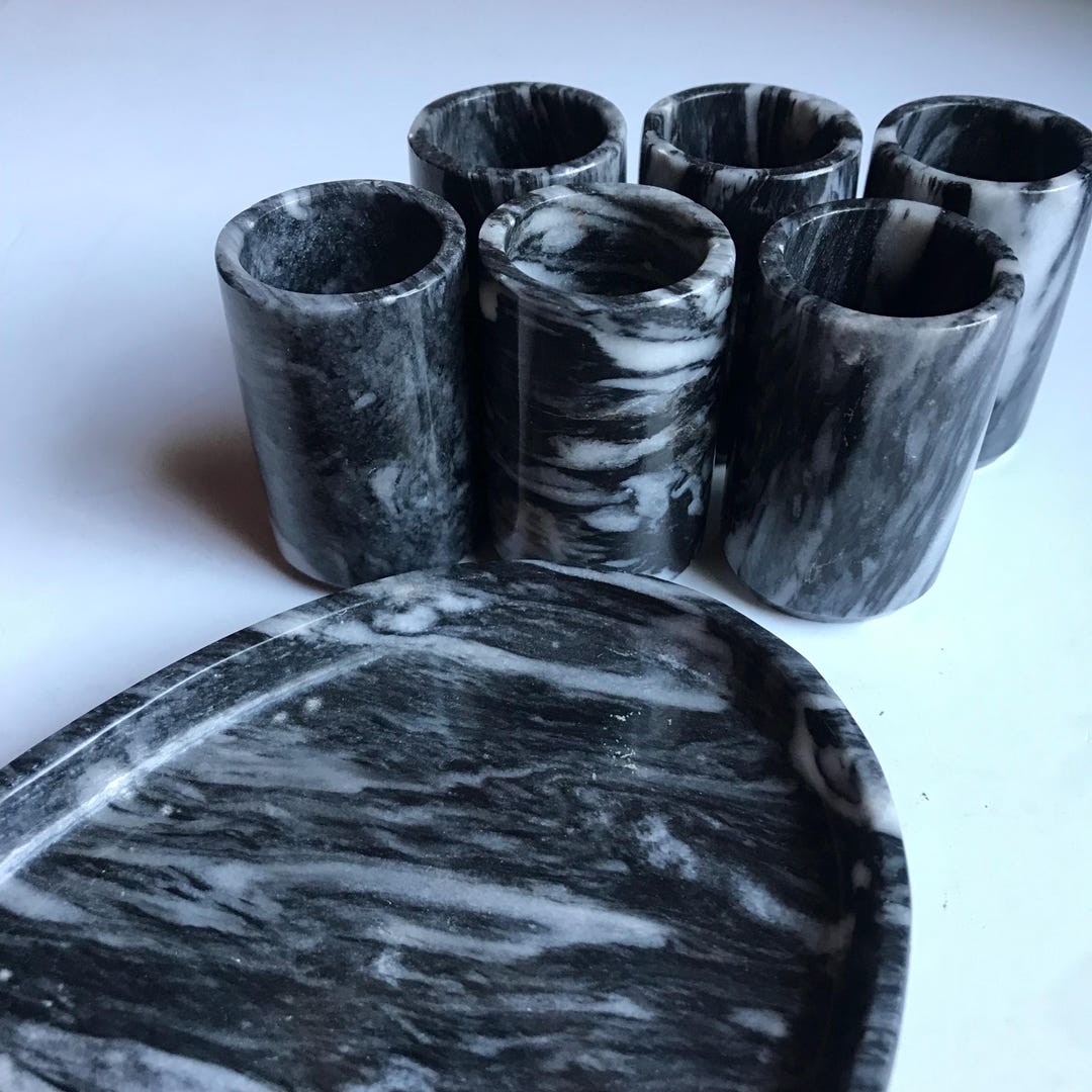 Vintage Shot Glasses Black Onyx Shot Glass and Tray Vintage Stone Shot ...