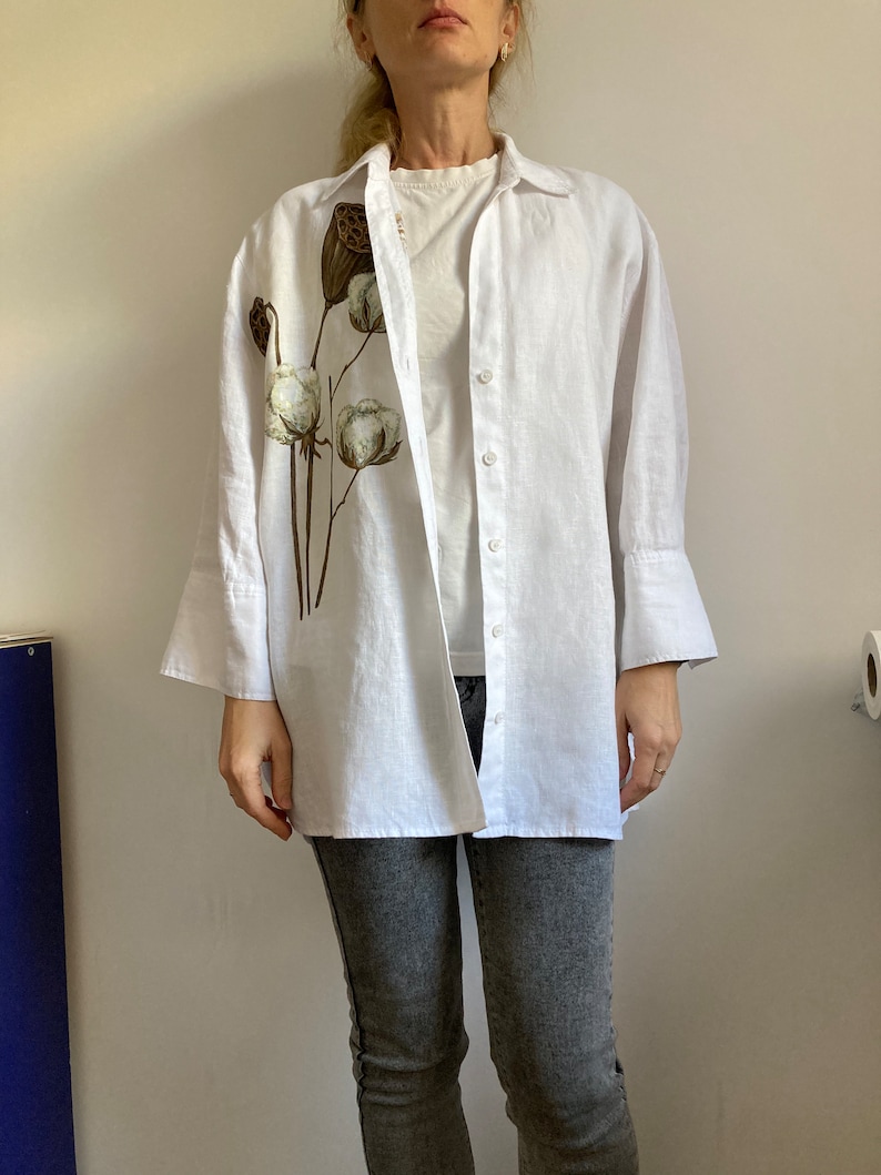 Hand Painted Linen Blouse Floral, Magic Linen Shirt for 21st Birthday ...